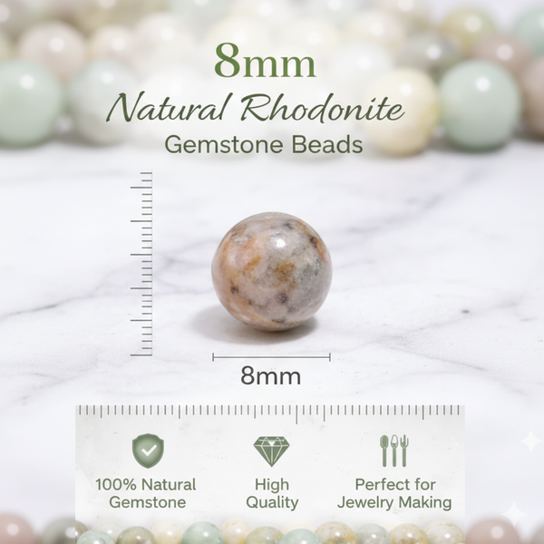 1 String 8mm Natural Rhodonite Round Beads for Jewellery Making ...