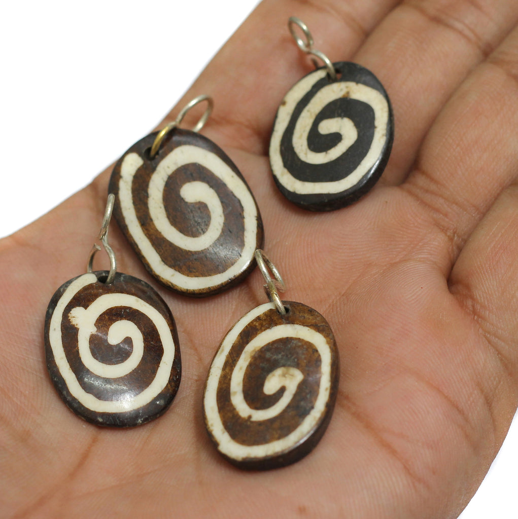 10 Pcs Flat Oval Bone Pendants 29x19mm
